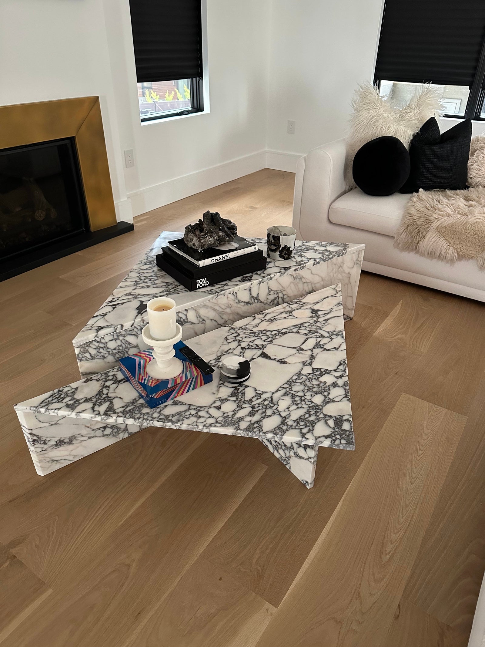 Italian Design Triangle Coffee Table Set - Marble & Home