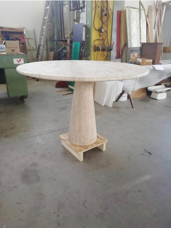 Round Travertine Dining Table with Pedestal Base | Marble & Home