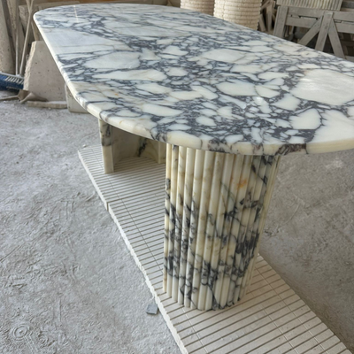 Fluted Design Calacatta Viola Marble Dining Table - Marble & Homes