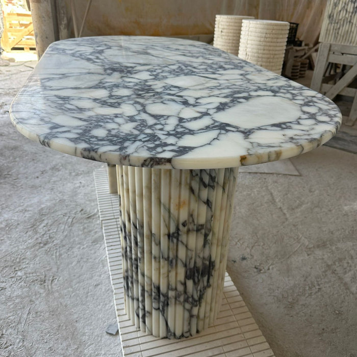Fluted Design Calacatta Viola Marble Dining Table - Marble & Homes