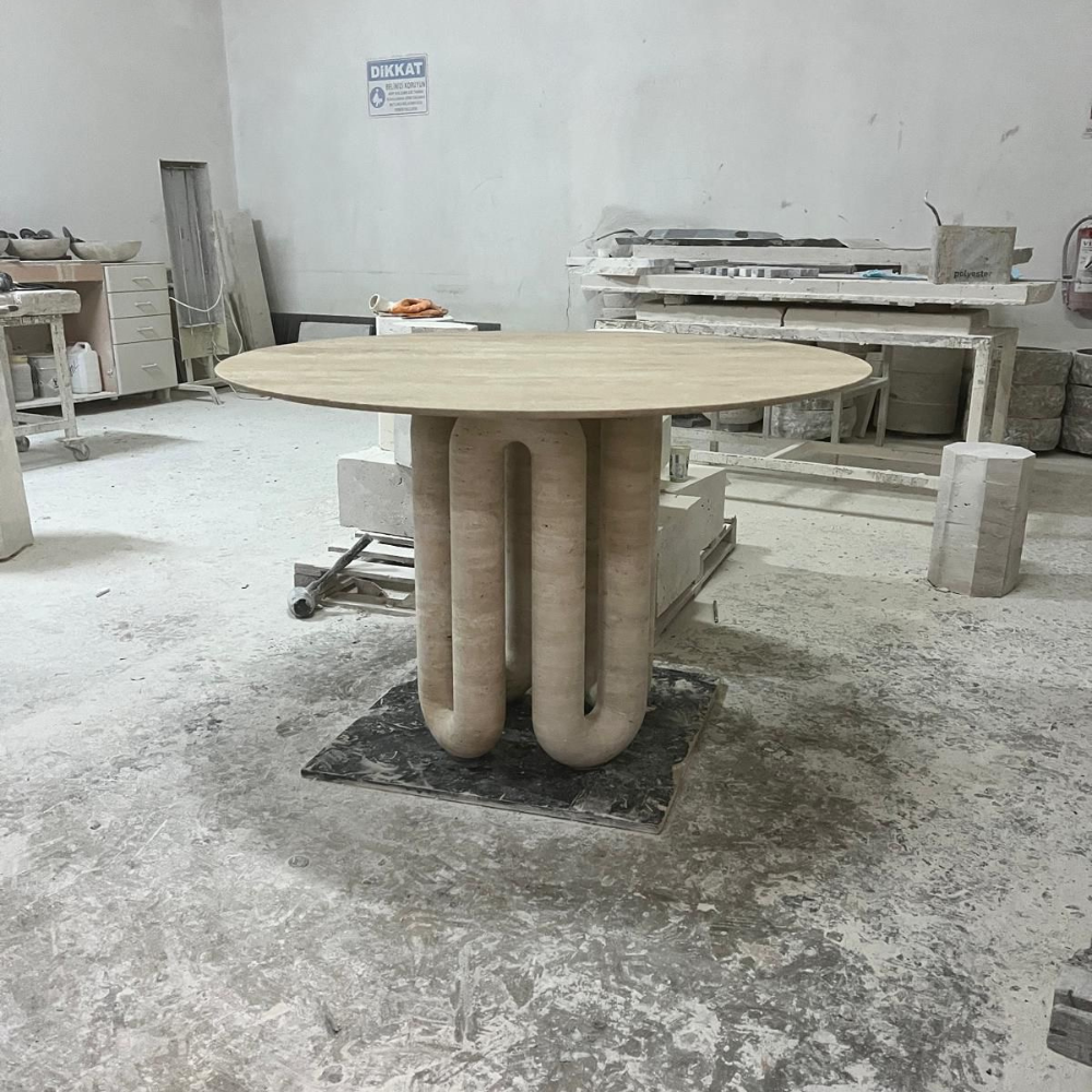 Bespoke Travertine Solid Round Dining Table | Marble & Home