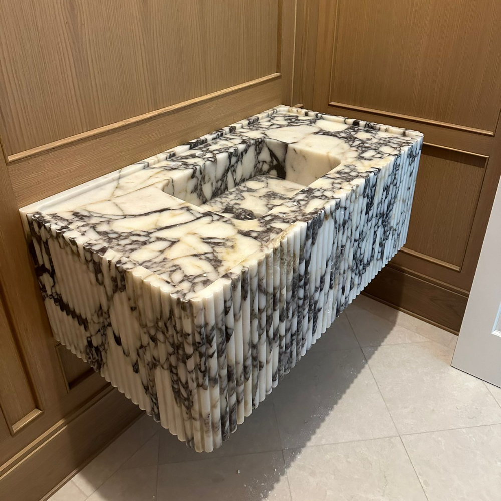 Buy Luxurious Calacatta Viola Fluted Bathroom Marble Sink