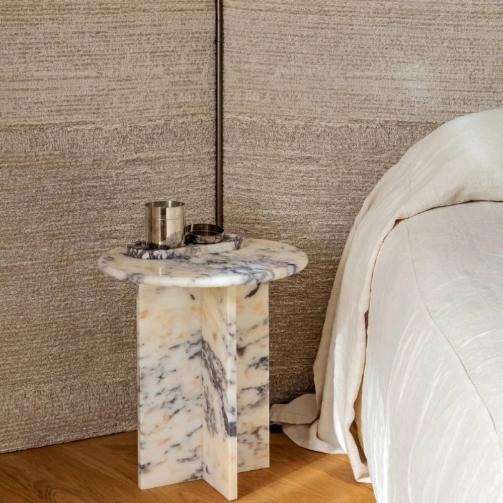 Calacata Violet Marble T Leg Side Table